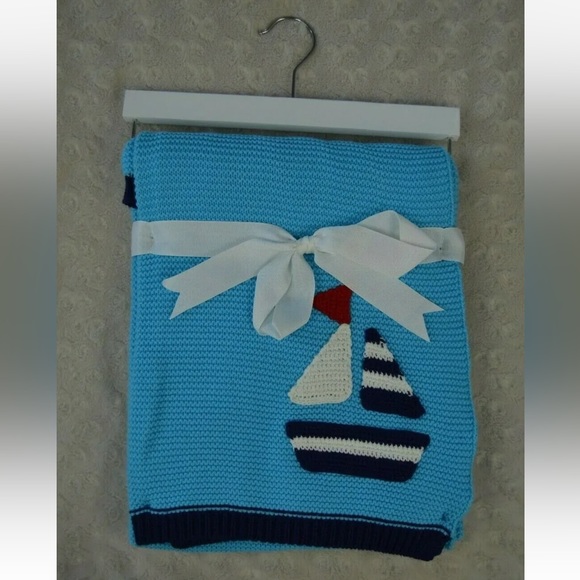 Bedding | Sailboat Baby Blanket Sweater Knit Blue White Red Stripes ...
